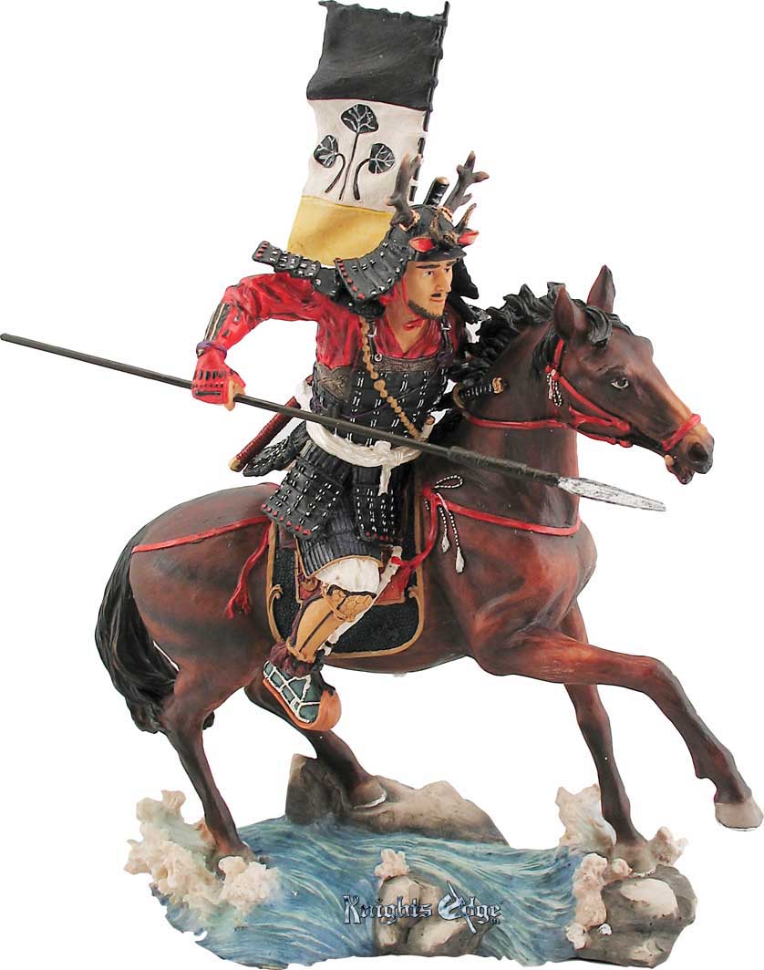 Charging Kensei with Battle Flag Resin Samurai Figurine
